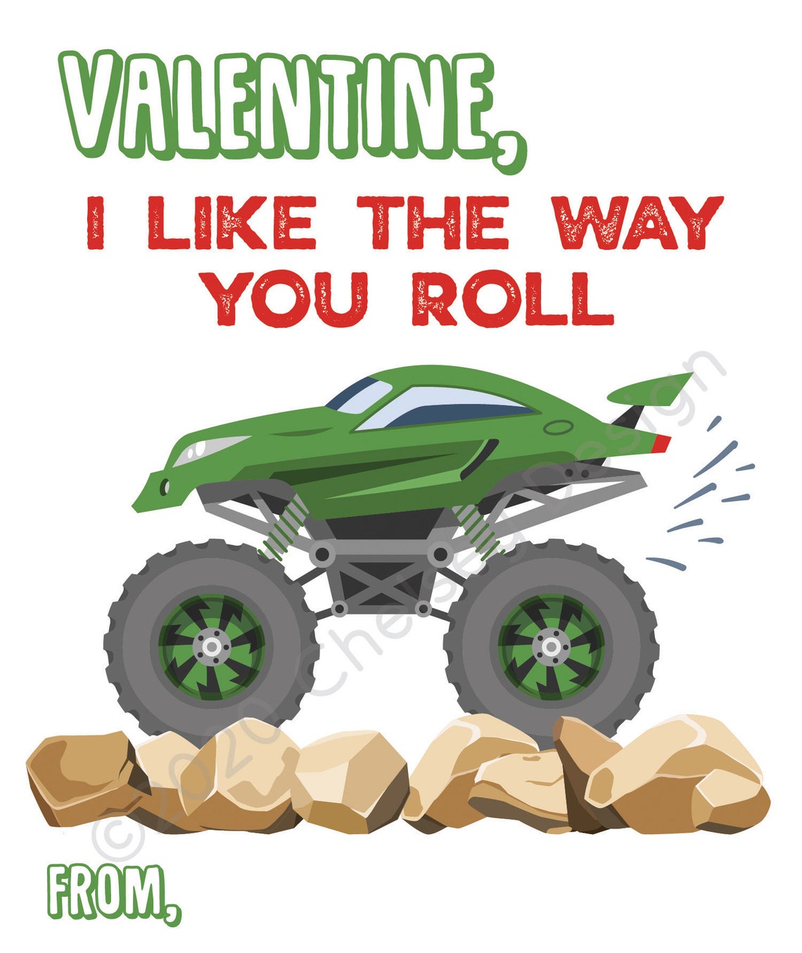 Monster Truck Valentines - Printable Valentines - Truck - Truck Cards ...