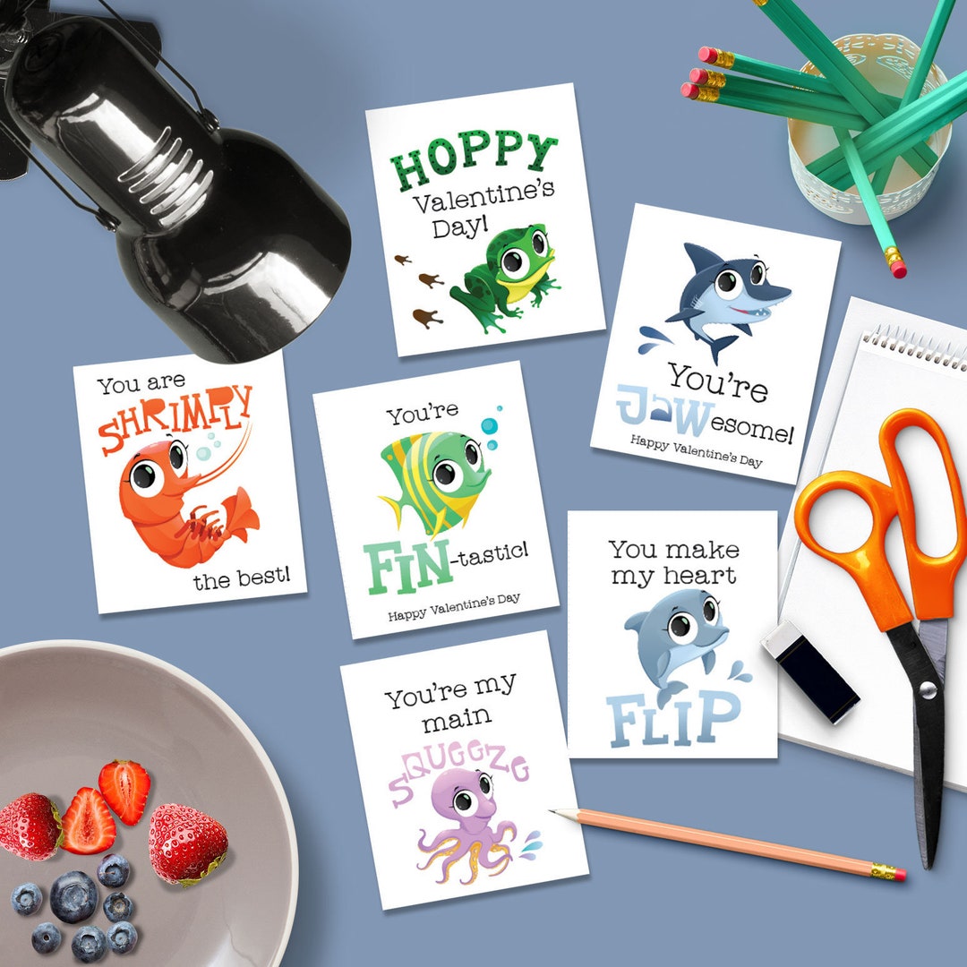 Cute Sea Animals Valentines Printable Valentines Kids Valentines Ocean ...