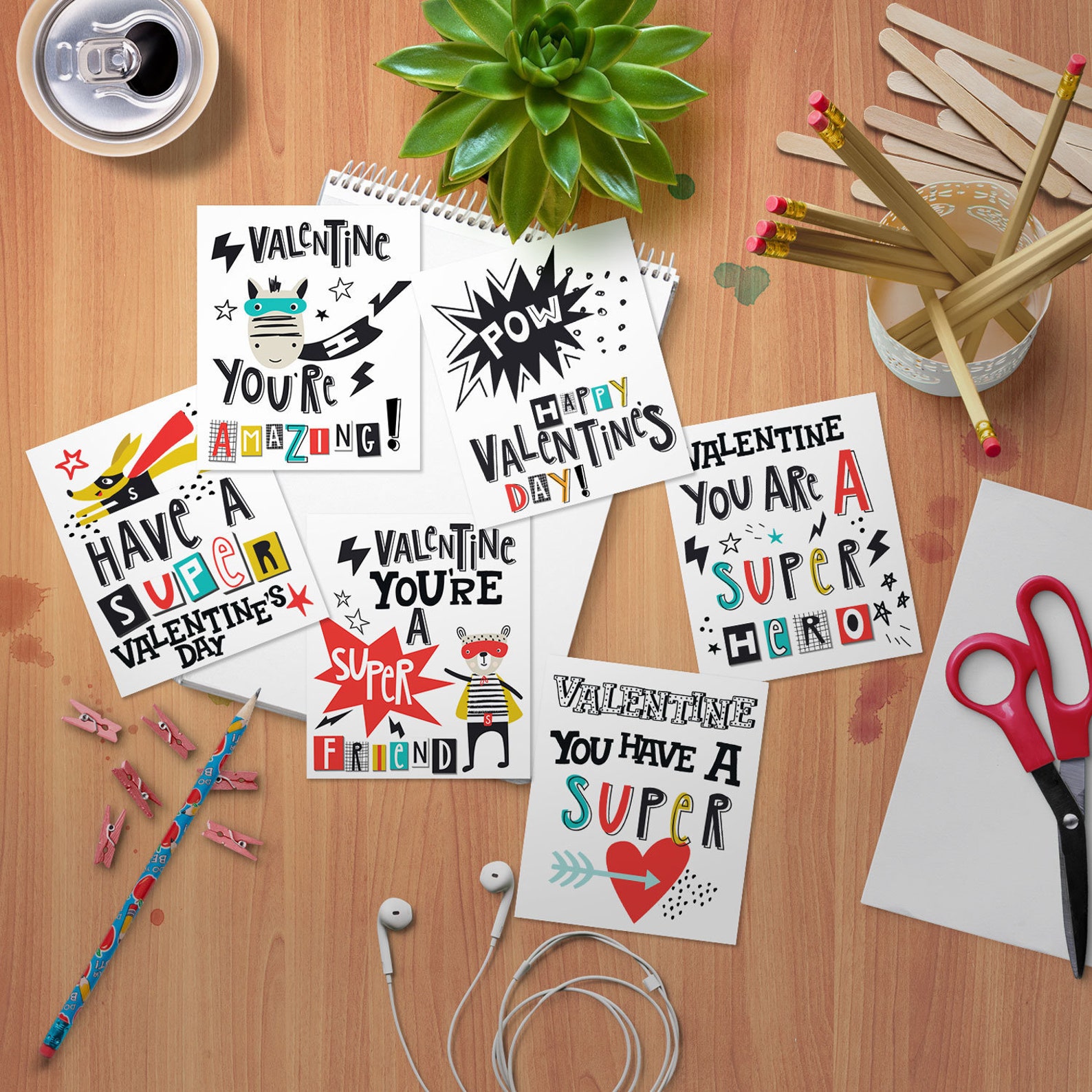 Super Hero Valentines - Cute Super Hero - Printable Valentines - Super ...