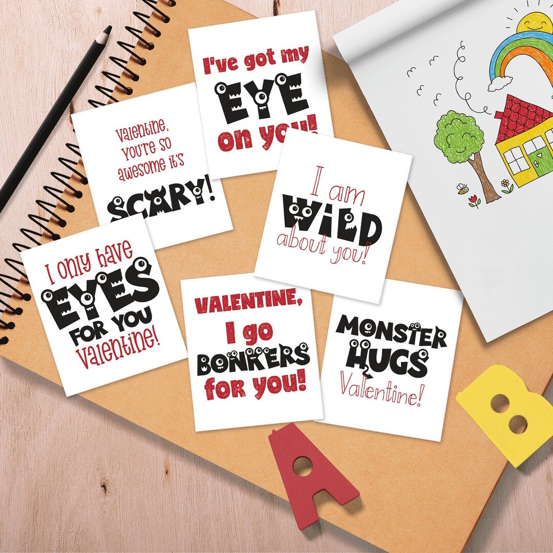 Cute Monster Valentines - Printable - Download - Kids Valentine Cards ...