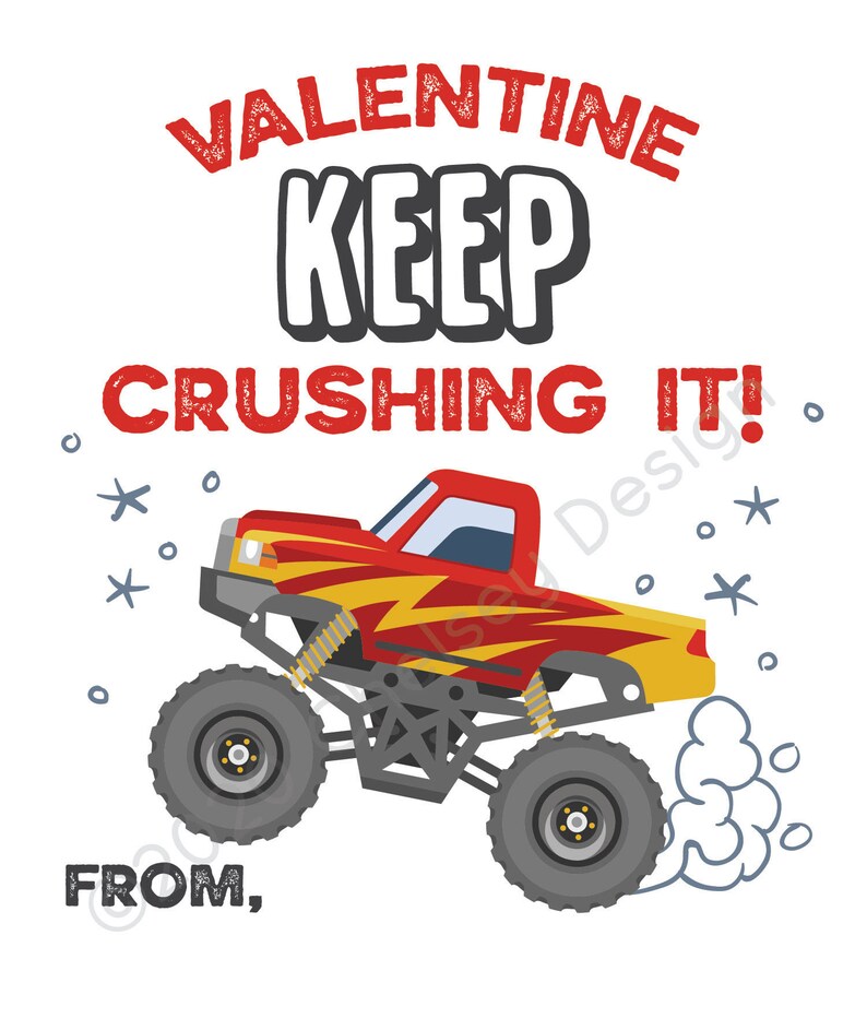 Monster Truck Valentines - Printable Valentines - Truck - Truck Cards ...