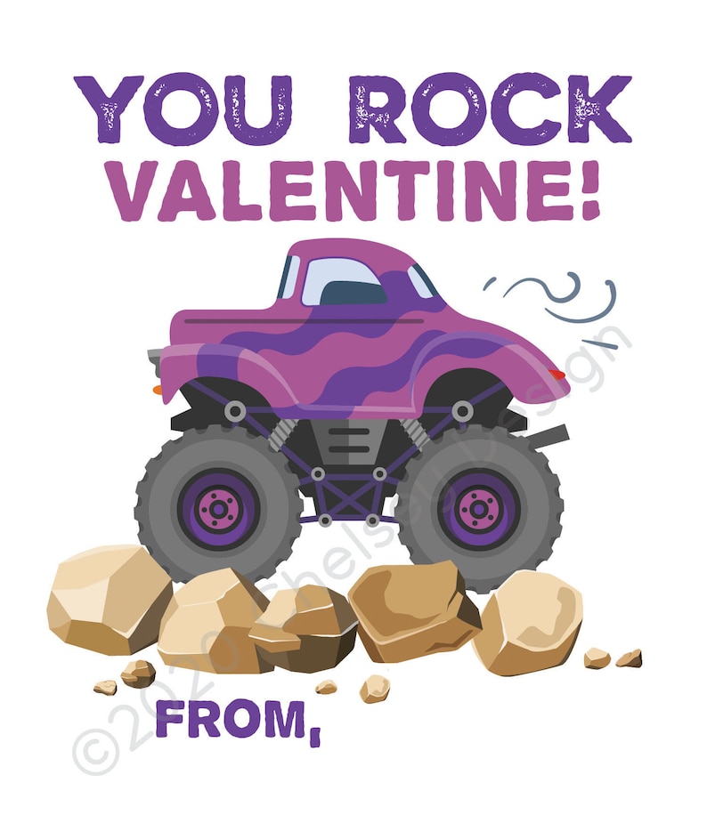 Monster Truck Valentines - Printable Valentines - Truck - Truck Cards ...