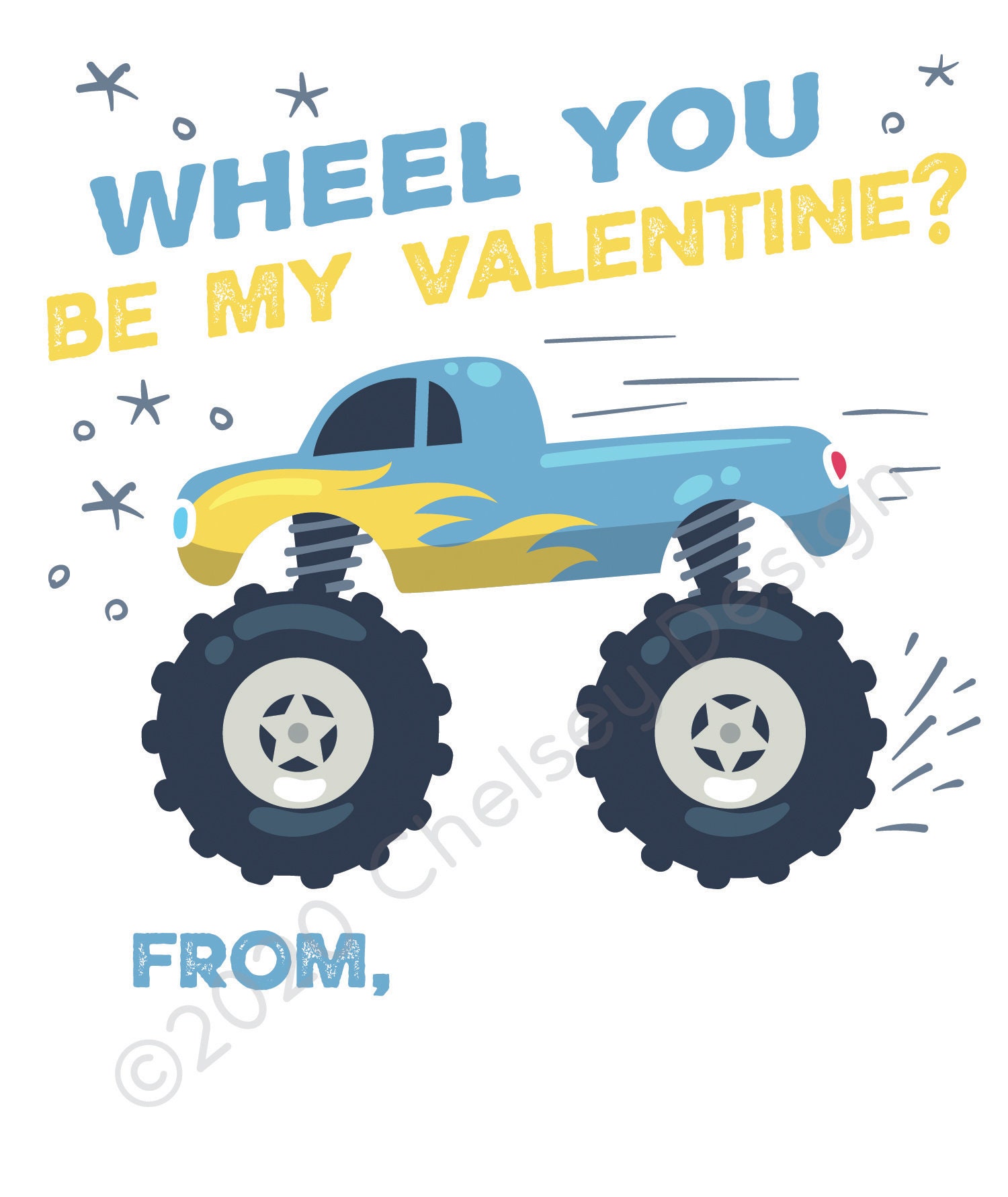 Monster Truck Valentines - Printable Valentines - Truck - Truck Cards ...