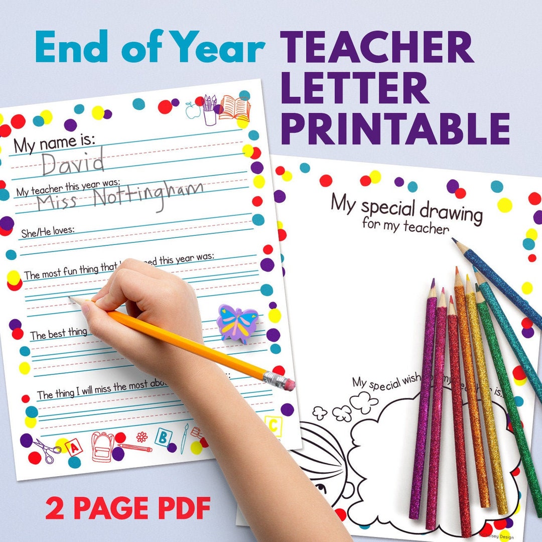 End of Year Teacher Letter - Printable - Gift for Teacher - End of ...
