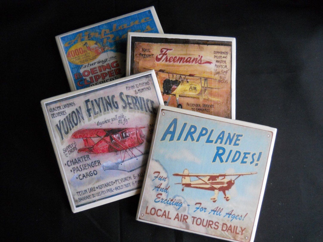 Airplane Coasters Vintage Airplane Signs Ceramic Tile Coasters Drink ...