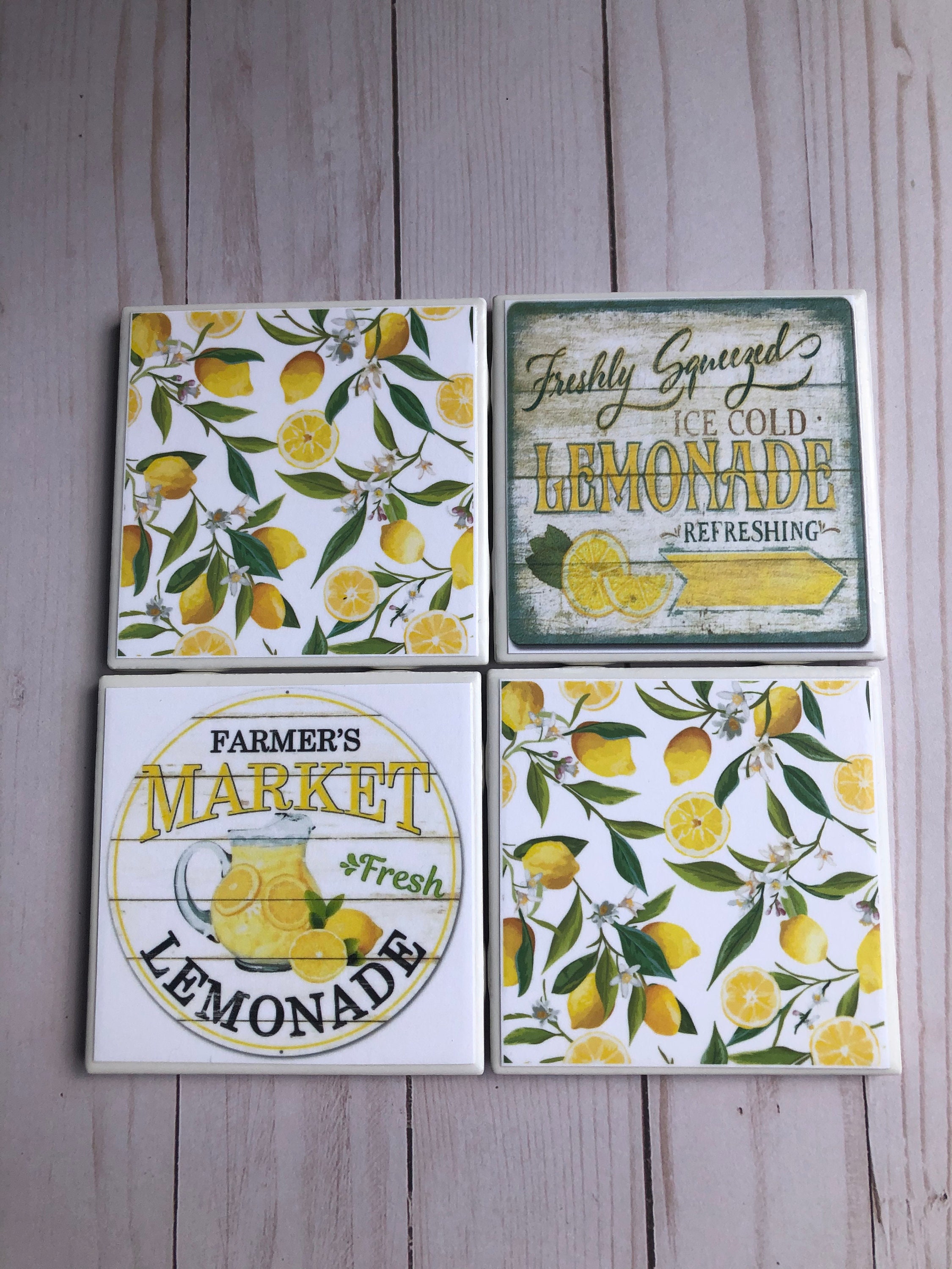 Lemon Coasters Coaster Set Tile Coasters Lemon Decor | Etsy