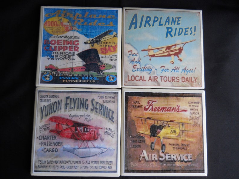 Airplane Coasters Vintage Airplane Signs Ceramic Tile | Etsy