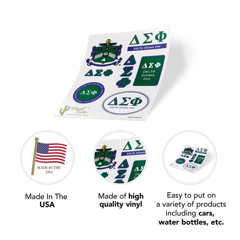Delta Sigma Phi Fraternity Traditional Crest and Letter Sticker Decal ...