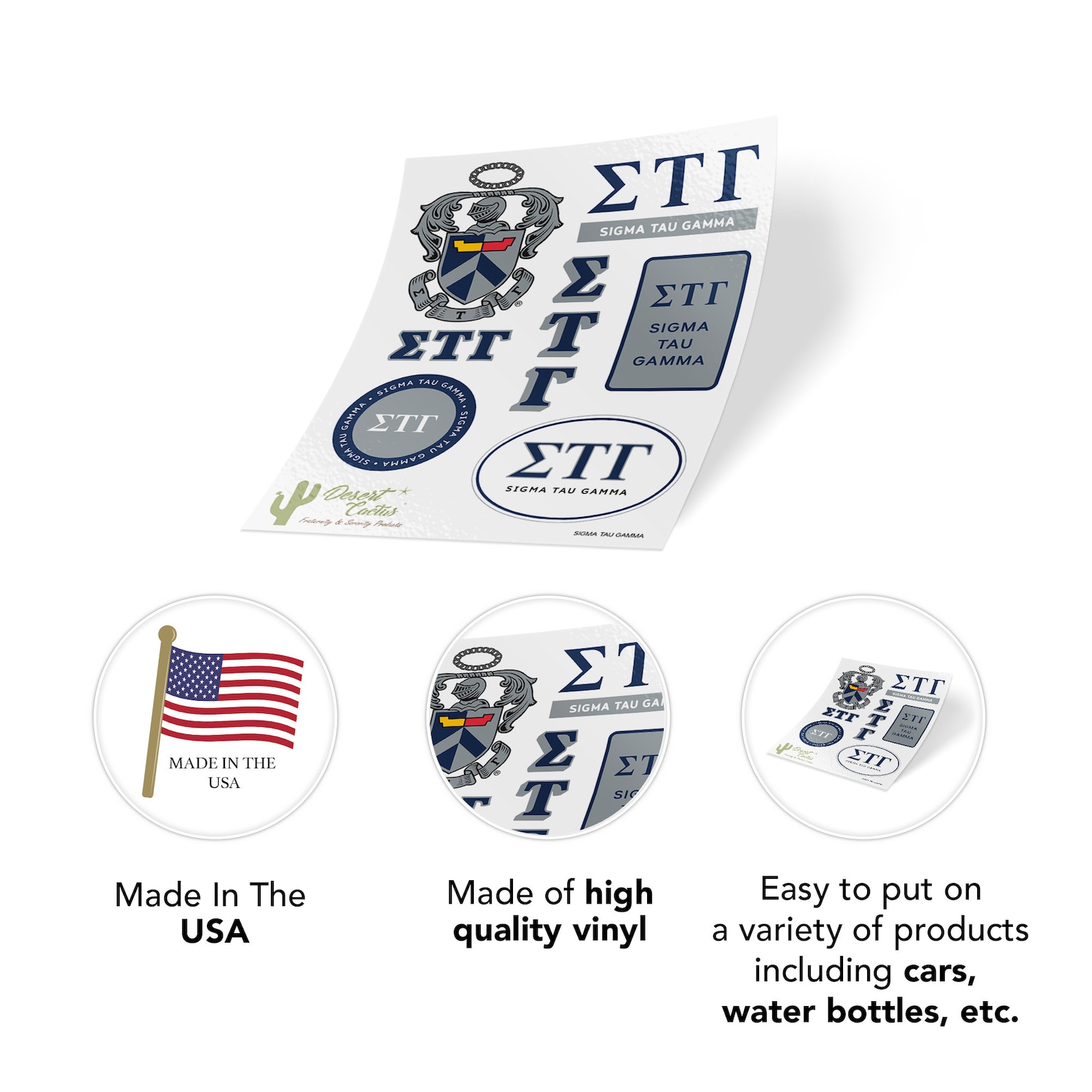 Sigma Tau Gamma Fraternity Traditional Crest and Letter Sticker Decal ...