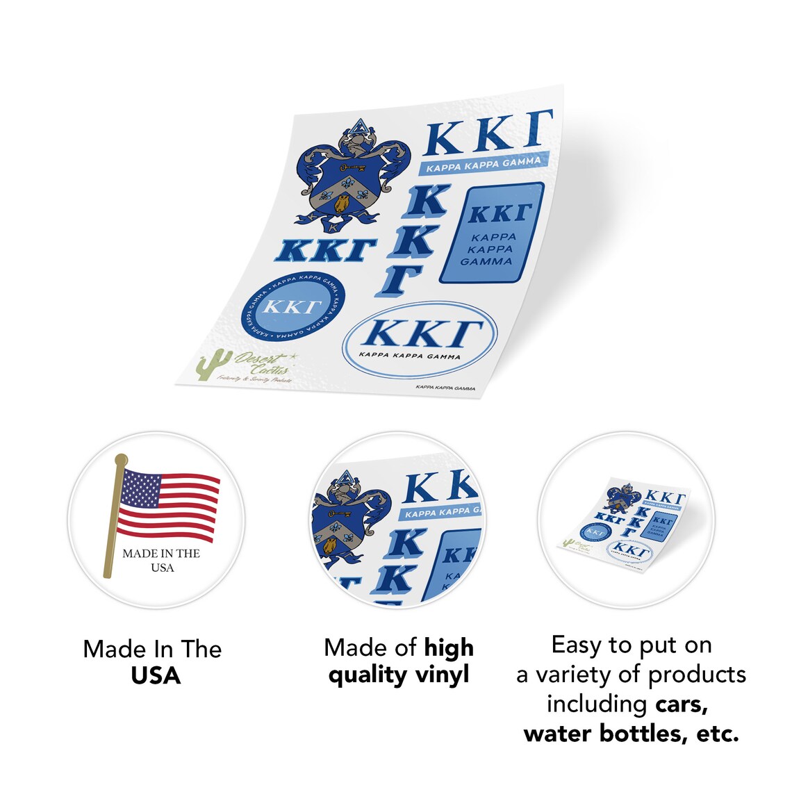 Kappa Kappa Gamma Sorority Traditional Crest and Letter Sticker Decal ...