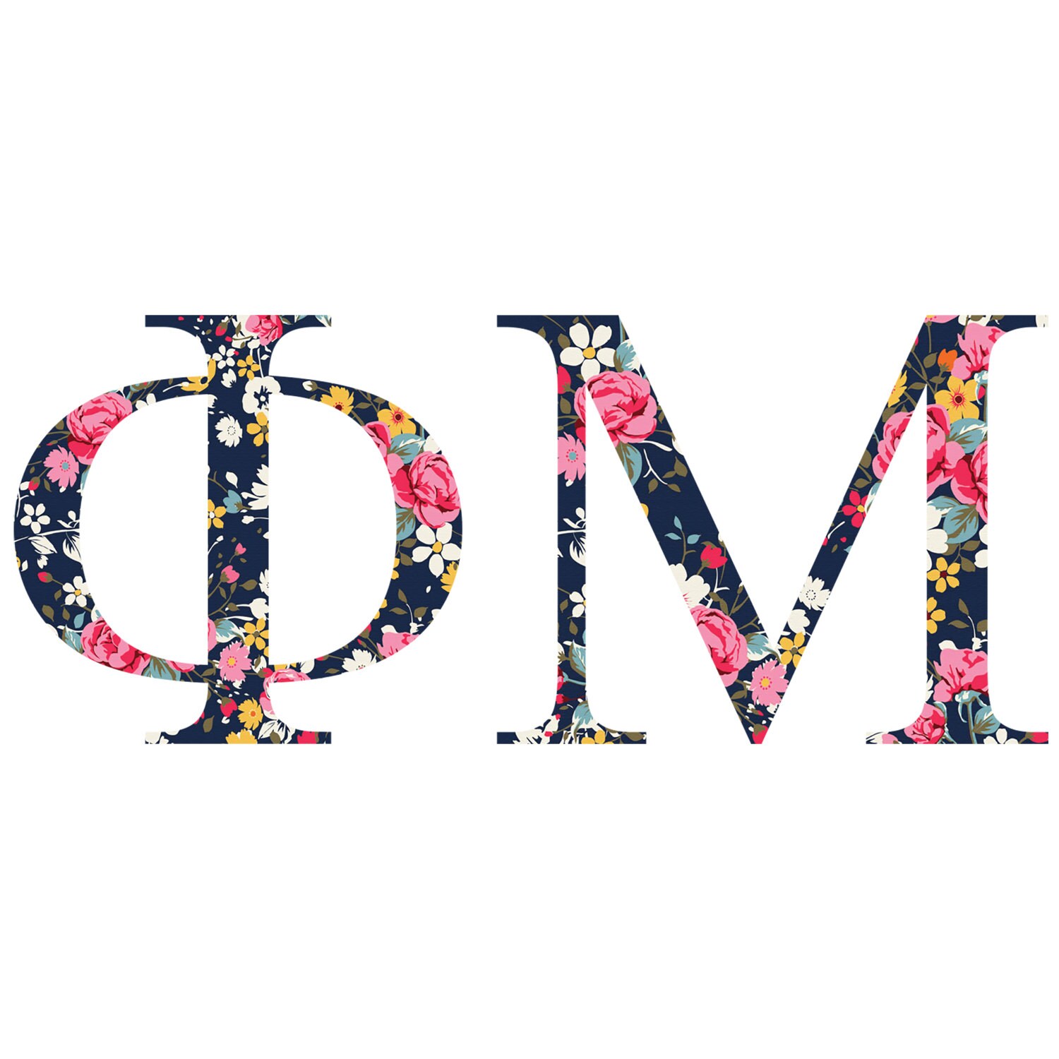Phi Mu Standard Greek Font Floral Print Letter Sticker Outside | Etsy