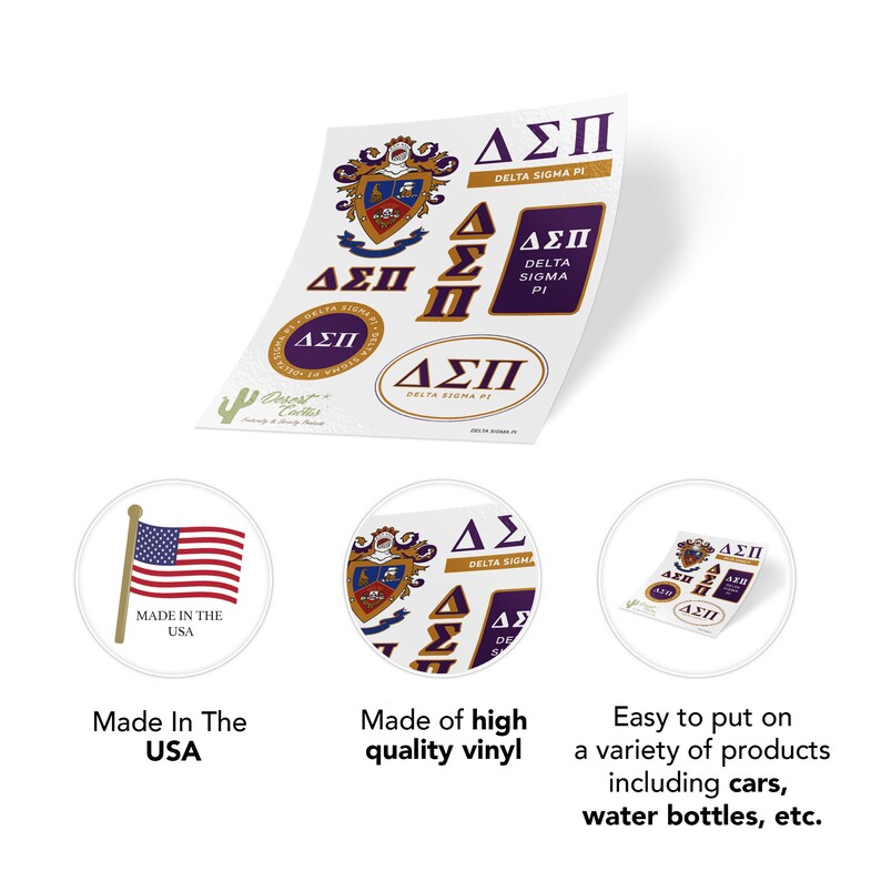 Delta Sigma Pi Fraternity Traditional Crest and Letter Sticker Decal ...
