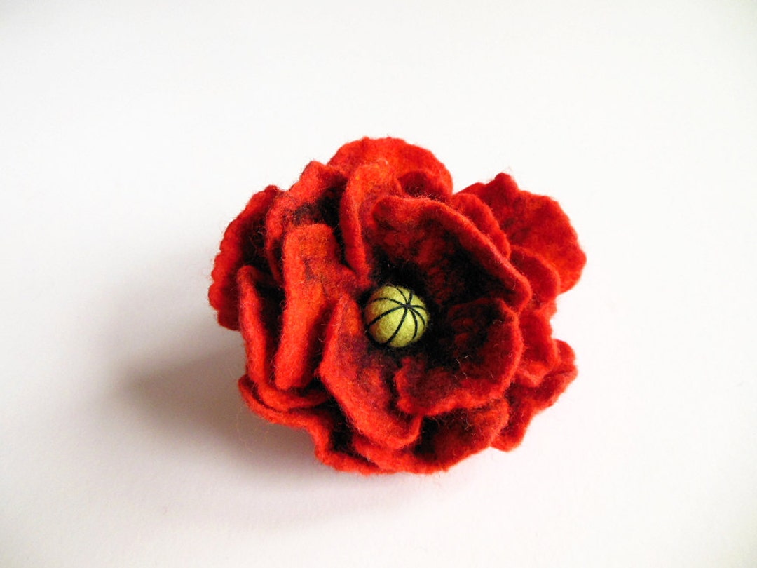 Felted Flower Brooch,felt Brooch,felt Brooch Flower, Felt Pin, Poppy ...