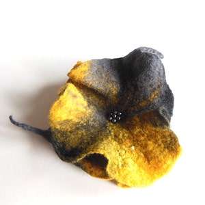 Felted Brooch Flower Brooch Hand Felted Brooch Yellow, Black Gray OOAK ...