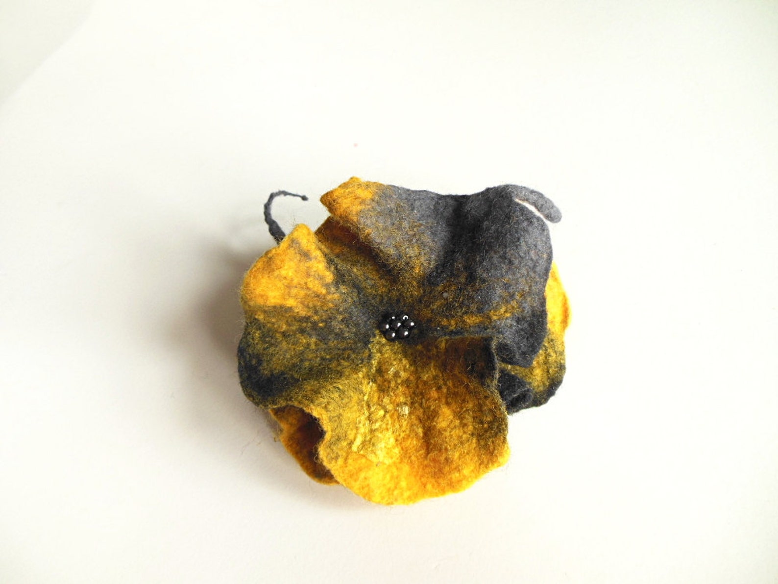 Felted Brooch Flower Brooch Hand Felted Brooch Yellow, Black Gray OOAK ...