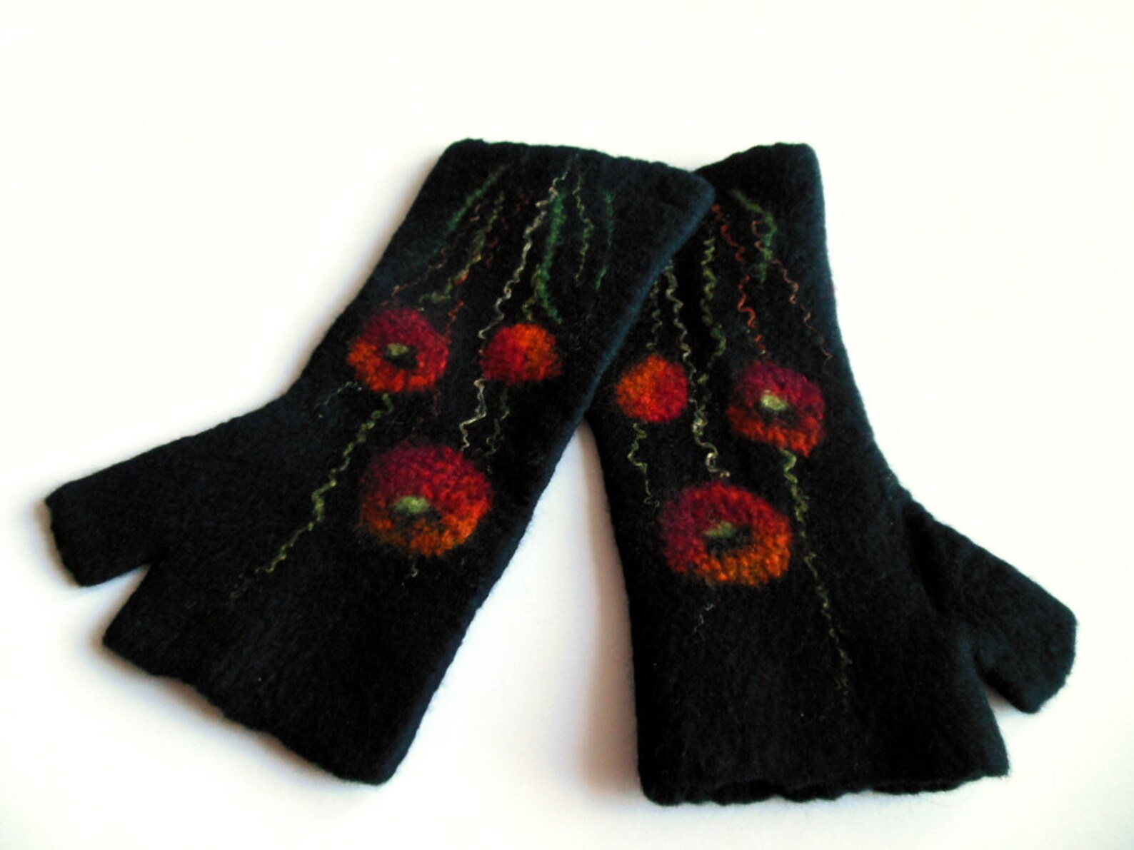 Felted Mittens,fingerless Mittens,fingerless Gloves,wool Mittens,poppy ...