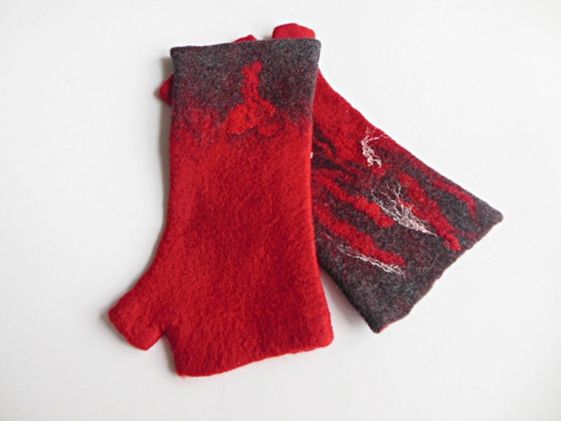 Felted Mittens, Hand Felted Fingerless Mittens, Felted Long Gloves ...