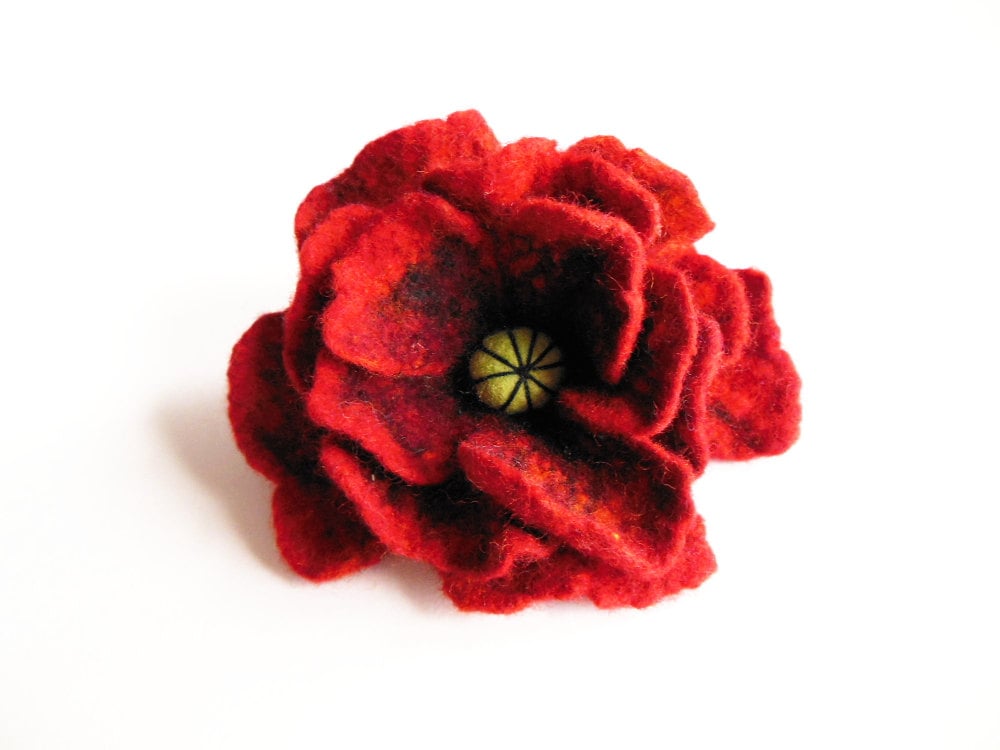 Felted Flower Brooch,felt Brooch,felt Brooch Flower, Felt Pin, Poppy ...