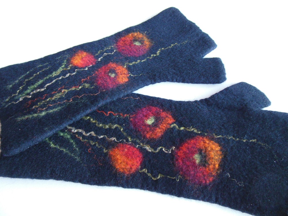 Felted Mittens,fingerless Mittens,fingerless Gloves,wool Mittens,poppy ...