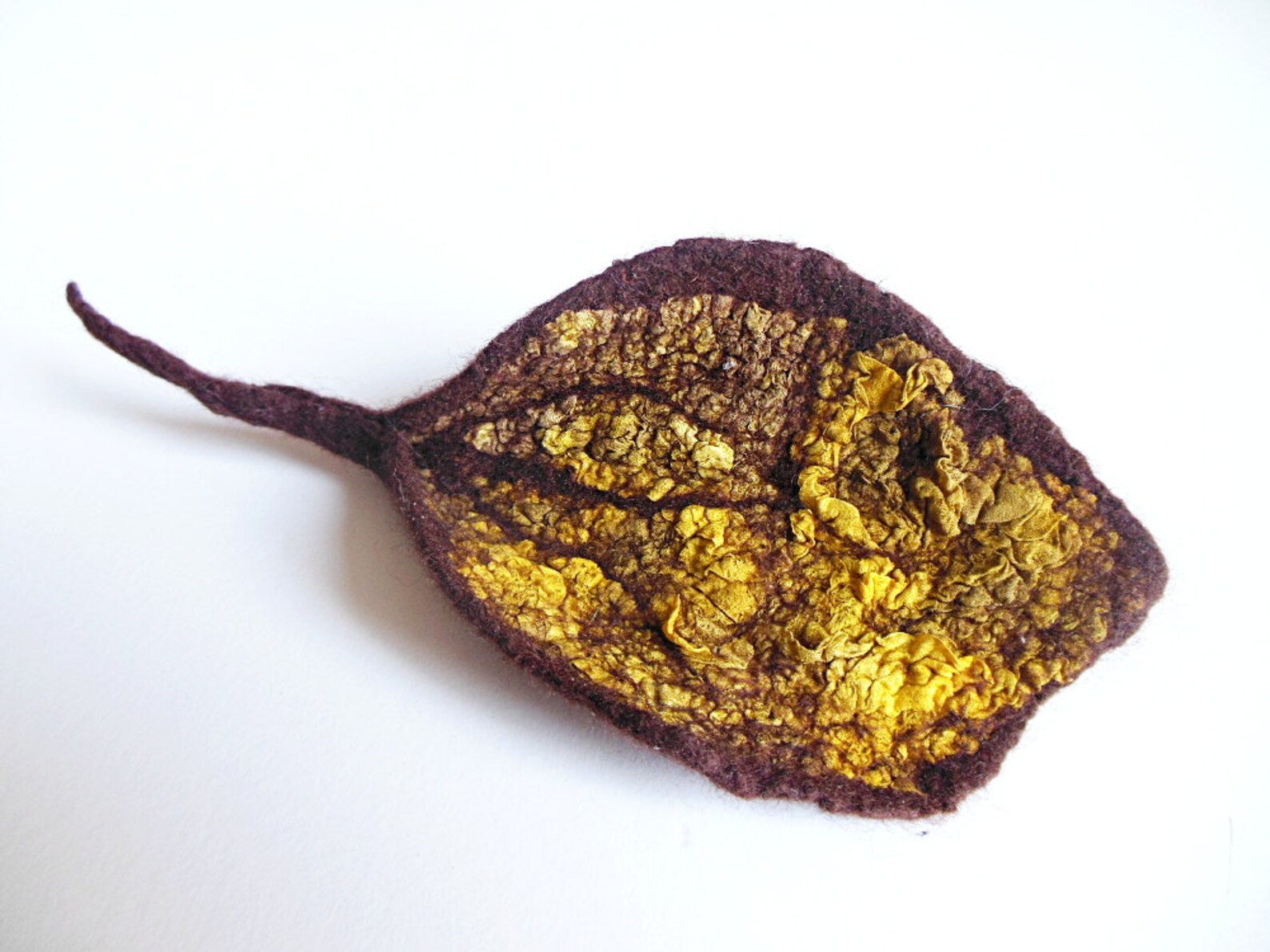 Felted Brooch Flower Yellow Brown Brooch Hand Felted Brooch Turquoise ...