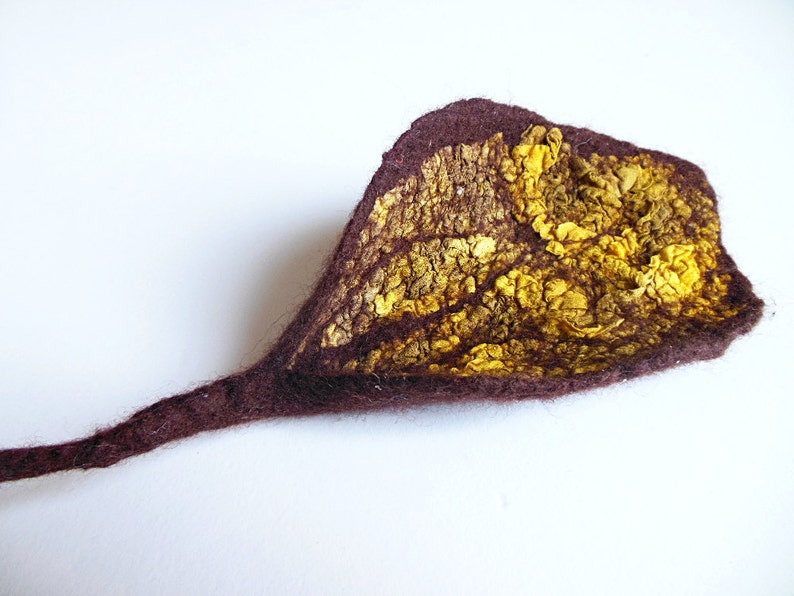 Felted Brooch Flower Yellow Brown Brooch Hand Felted Brooch Turquoise ...