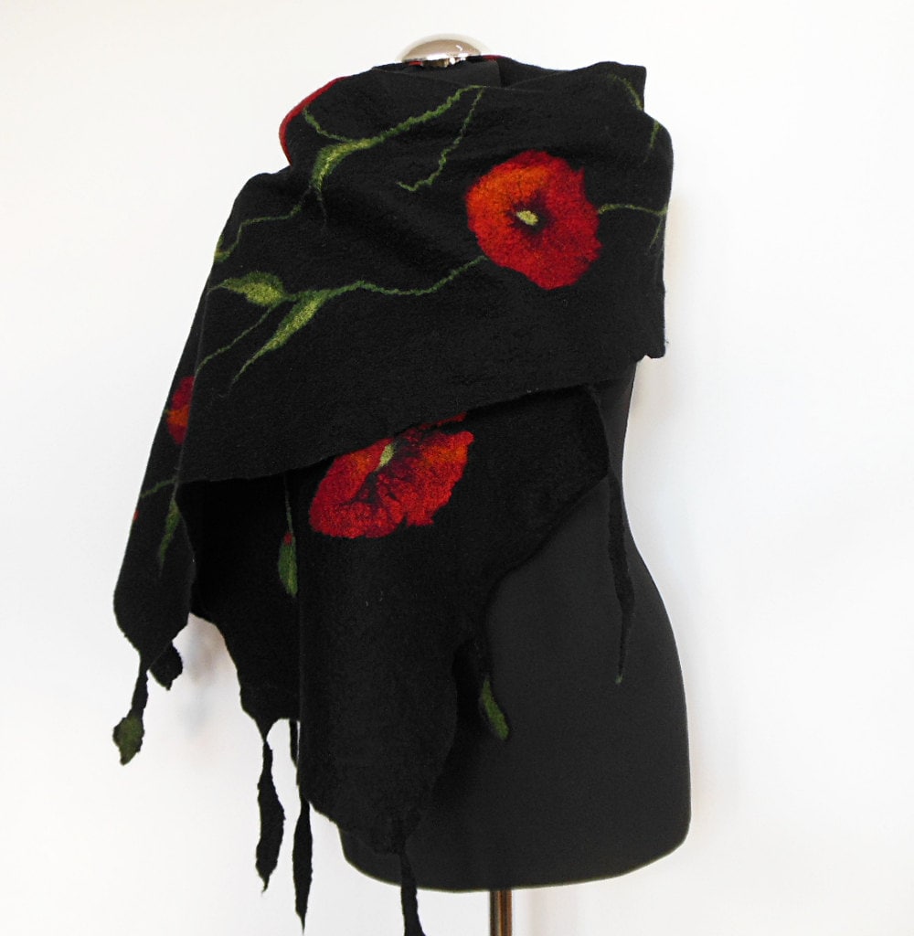 Felted Scarf ,hand Felted Scarf , Wool Scarf, Merino Wool Scarf,black ...