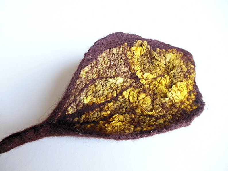 Felted Brooch Flower Yellow Brown Brooch Hand Felted Brooch Turquoise ...
