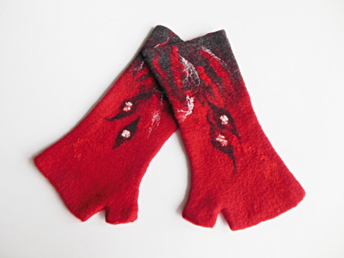 Felted Mittens, Hand Felted Fingerless Mittens, Felted Long Gloves ...