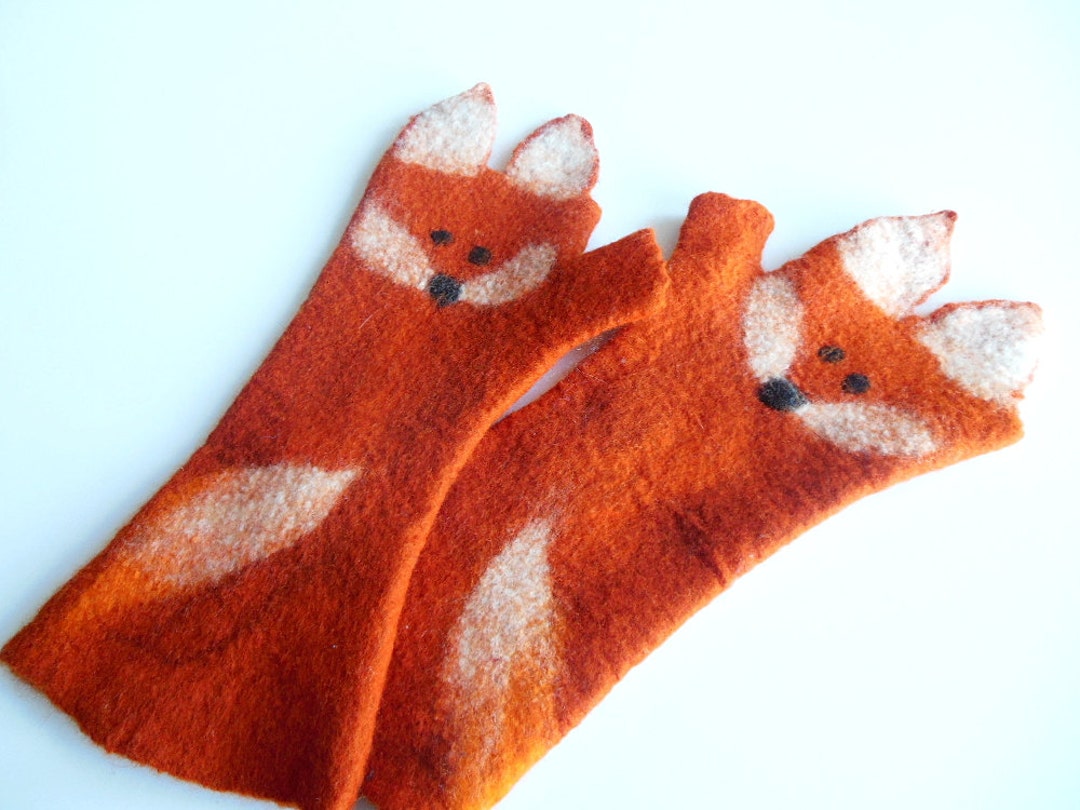 Felted Fox Mittens,fingerless Mittens,fingerless Gloves,wool Mittens ...