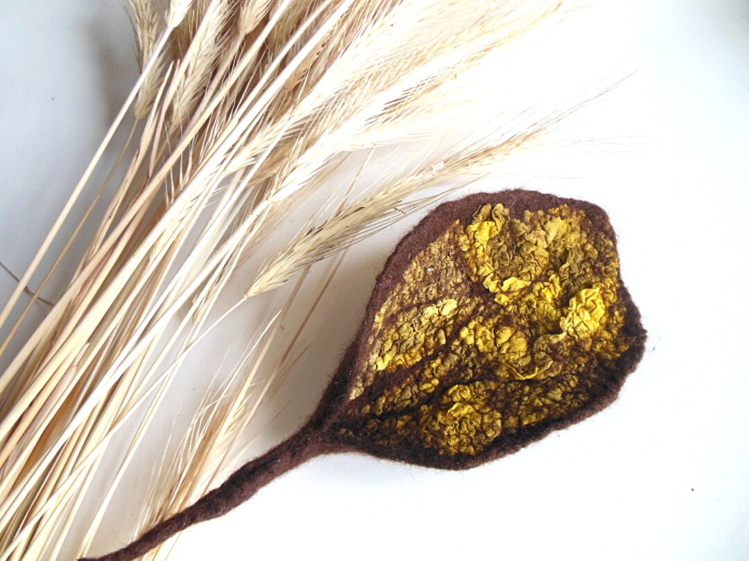 Felted Brooch Flower Yellow Brown Brooch Hand Felted Brooch Turquoise ...