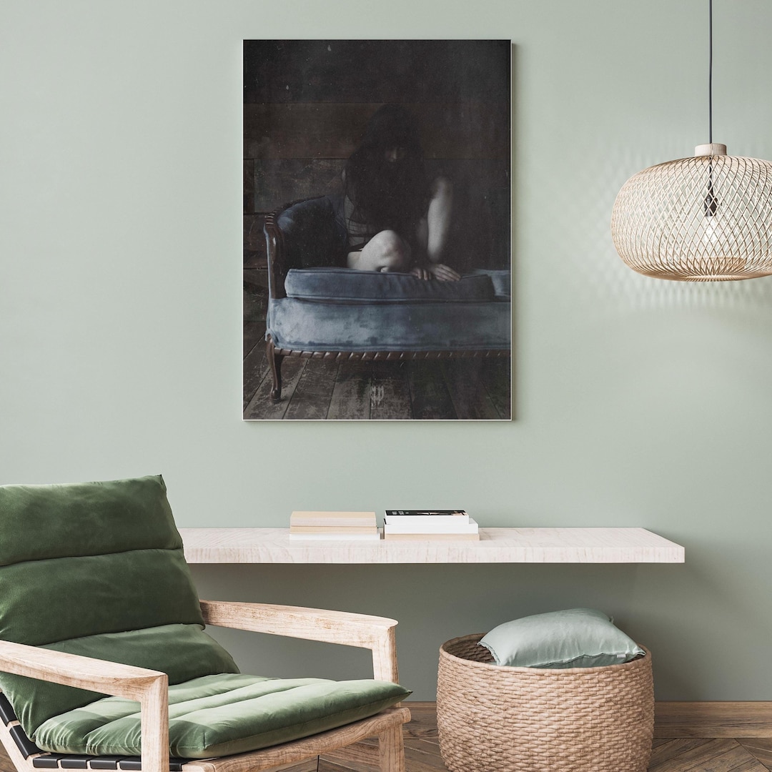 Blue Velvet: Dramatic Emotional Prints, Melancholy Woman Wall Art ...