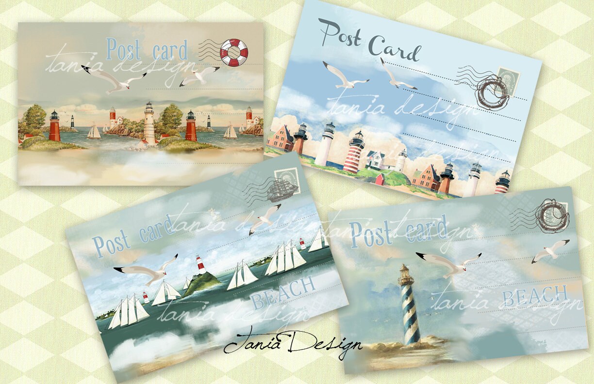 Summer Beach Post Card Vintage Illustration Digital | Etsy