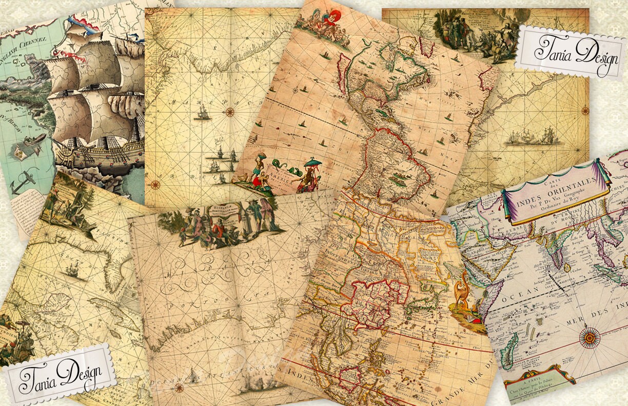 Antique maps Background digital Collage Sheet | Etsy