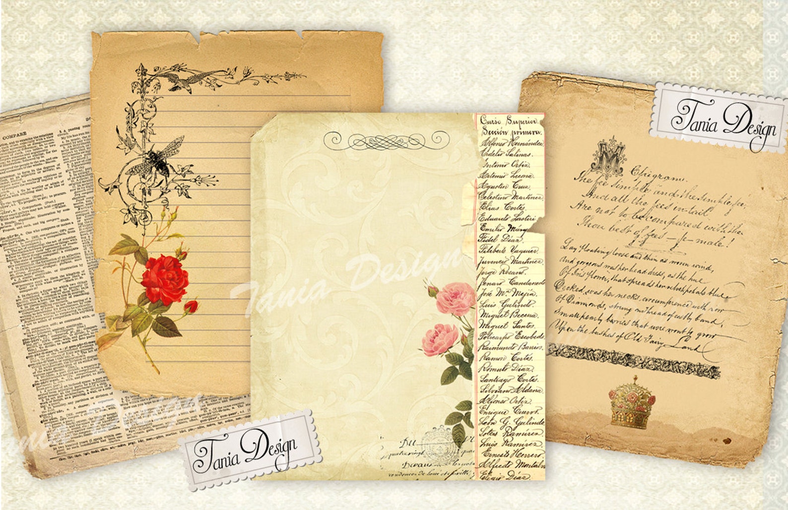 Old Paper 8 X 10 Inch Paper Pack Set of 8 Image Instant | Etsy