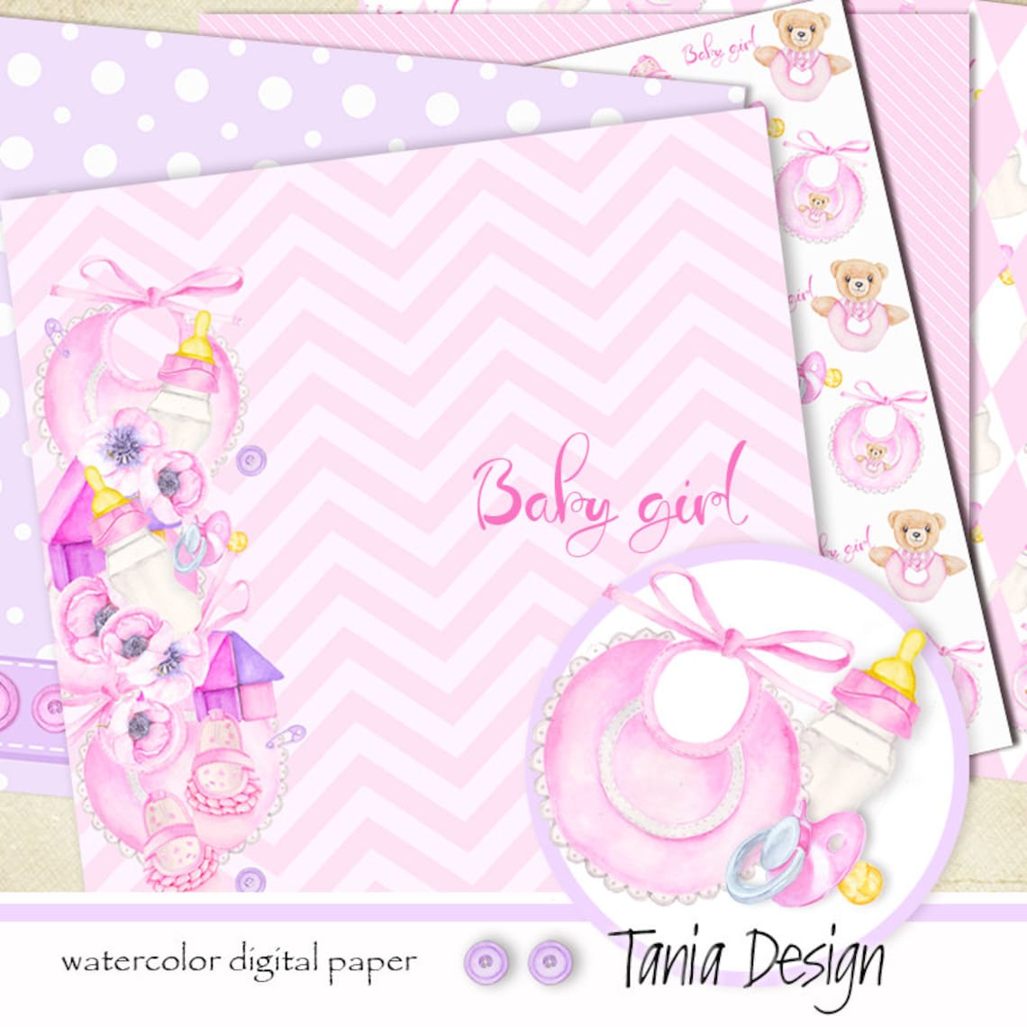 Paper Baby Girl-paper Pack 6x6 Set of 14 Image Digital Paper | Etsy UK