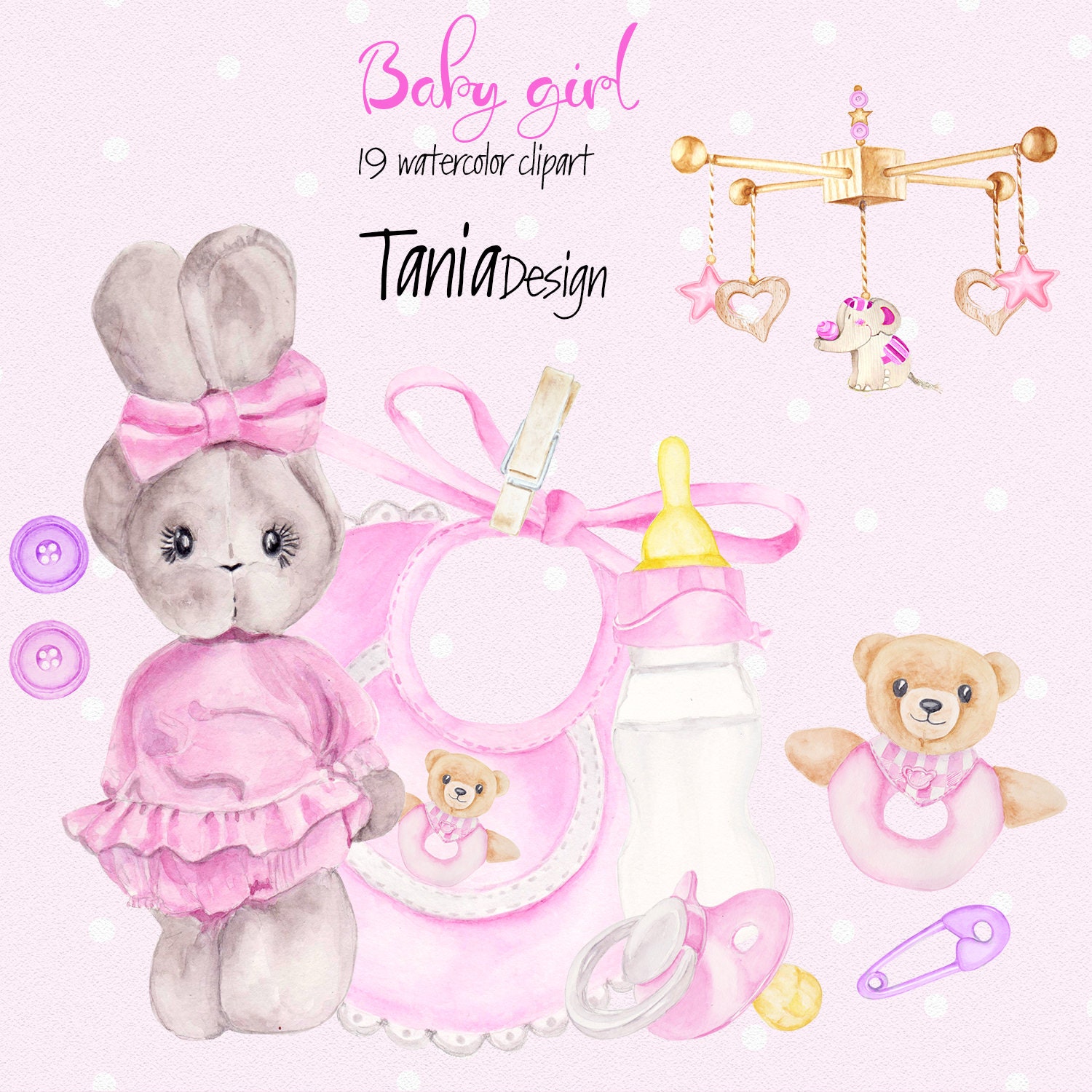 Baby Girl Watercolor Clipart Doll Clipart Planner Stickers | Etsy