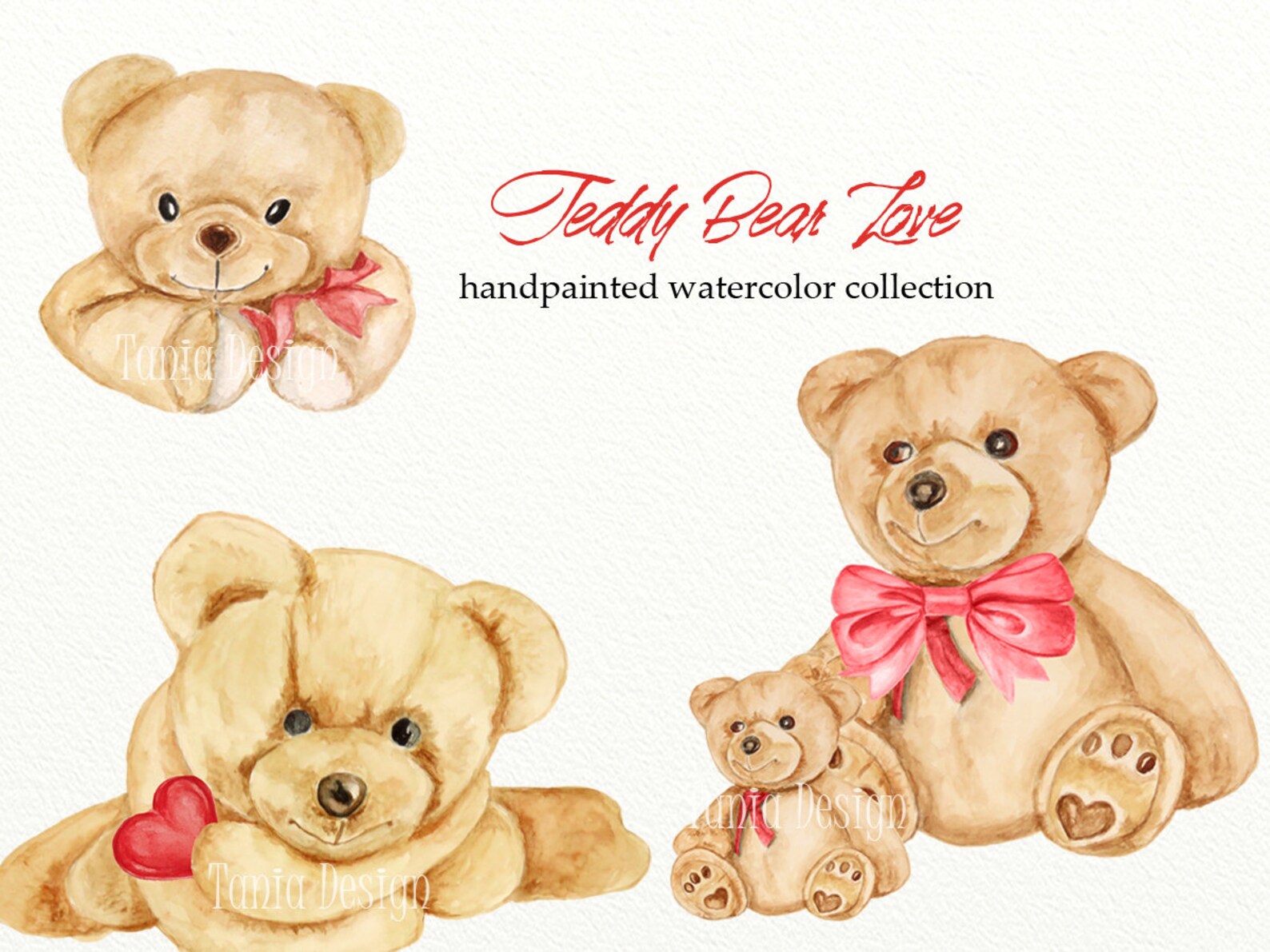 Teddy Bear Love Watercolor Clipart Valentines Clipart Romantic - Etsy