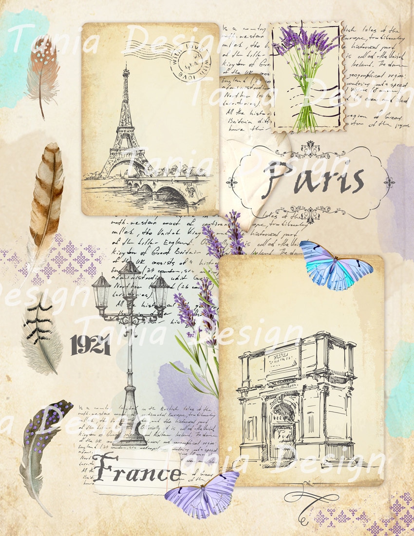 French Digital Vintage paper I love Paris 8.5X11 inch-Paper | Etsy