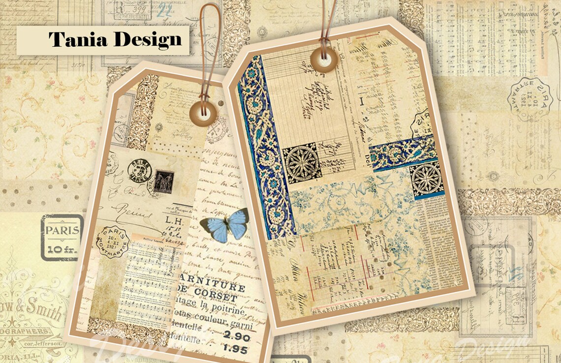 Vintage Ephemera Tags 2 Instant Download Digital Collage | Etsy