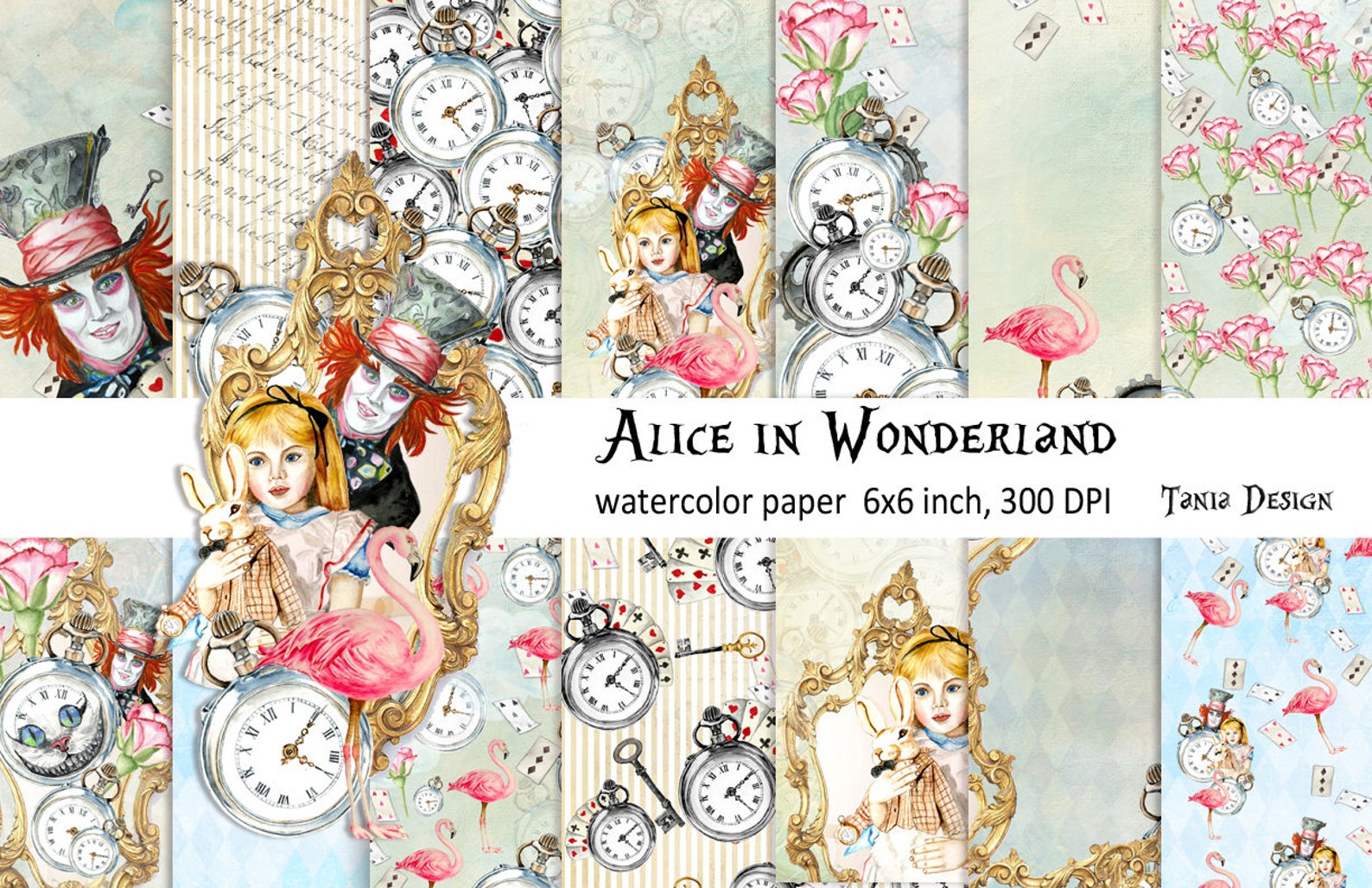 Alice in Wonderland Paper Pack Alice Digital Paper Pack | Etsy UK