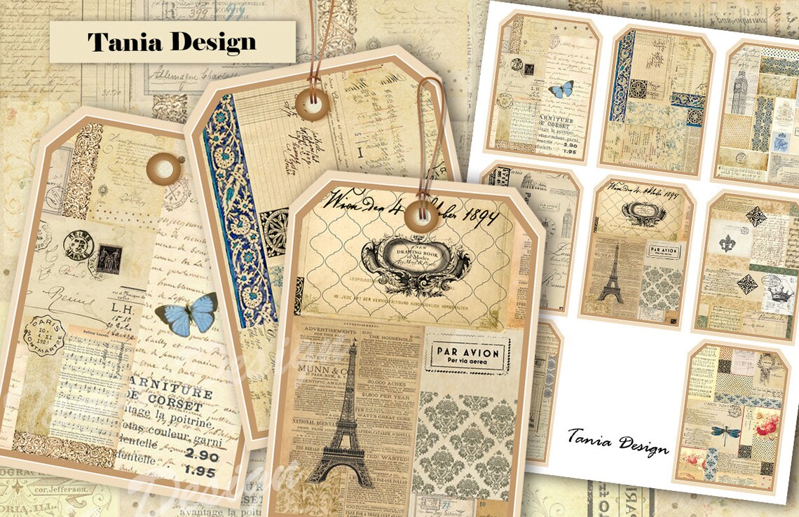Vintage Ephemera Tags 2 Instant Download Digital Collage | Etsy