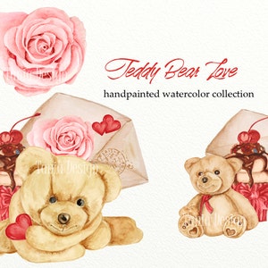 Teddy Bear Love Watercolor Clipart Valentines Clipart Romantic - Etsy