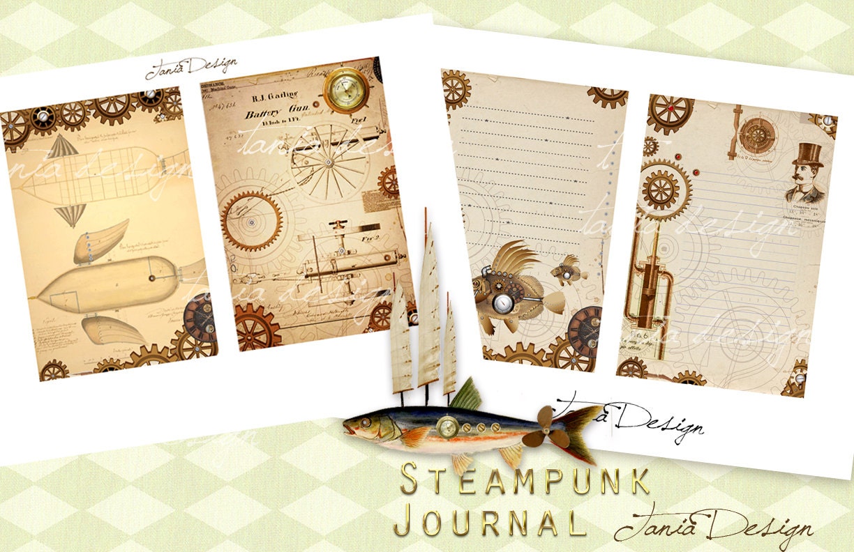 Steampunk Journal Pages Digital Collage Sheet 8 Image 4x6 - Etsy