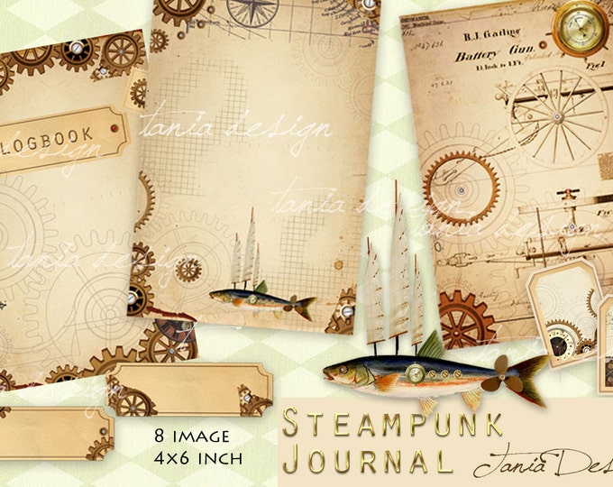 Steampunk Journal Pages Digital Collage Sheet 8 Image 4x6 Inch 4 Tags-4 ...