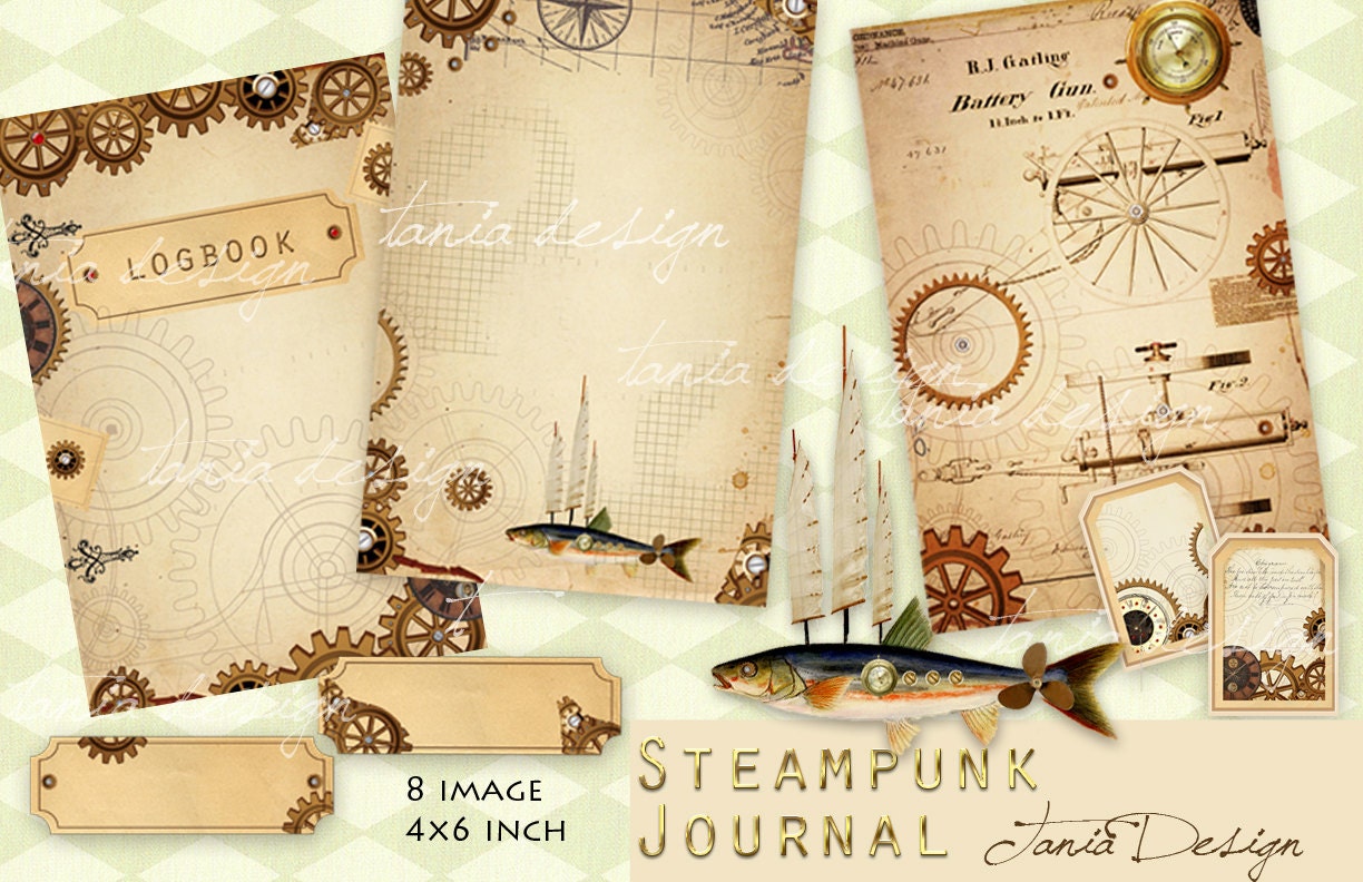 Steampunk Journal Pages Digital Collage Sheet 8 Image 4x6 - Etsy