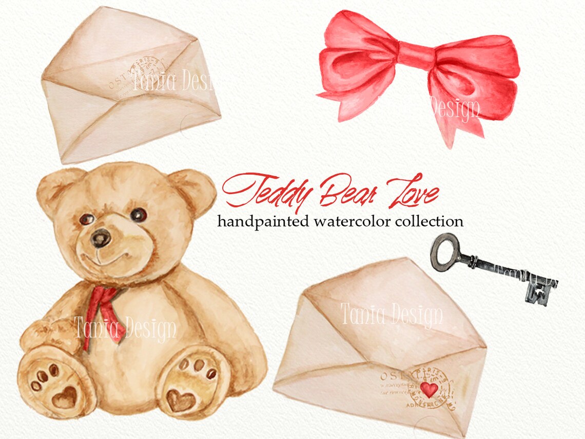 Teddy Bear Love Watercolor Clipart Valentines Clipart Romantic - Etsy