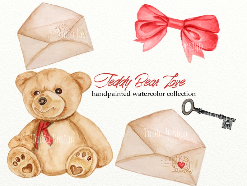 Teddy Bear Love Watercolor Clipart Valentines Clipart Romantic - Etsy