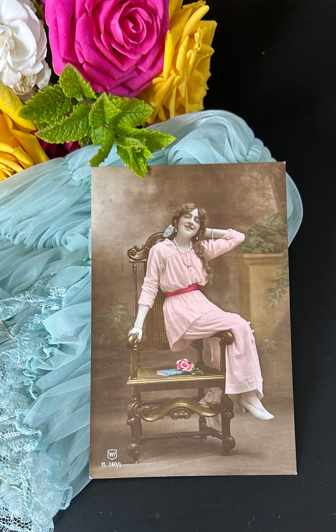 Scarce Antique Postcard Lady in Pink Pyjamas? Hand Painted German H.160 ...