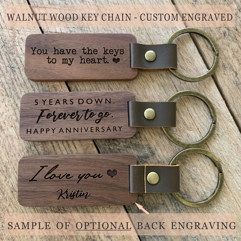 Walnut Wood Engraved Personalized Gift Keychain Gift for - Etsy