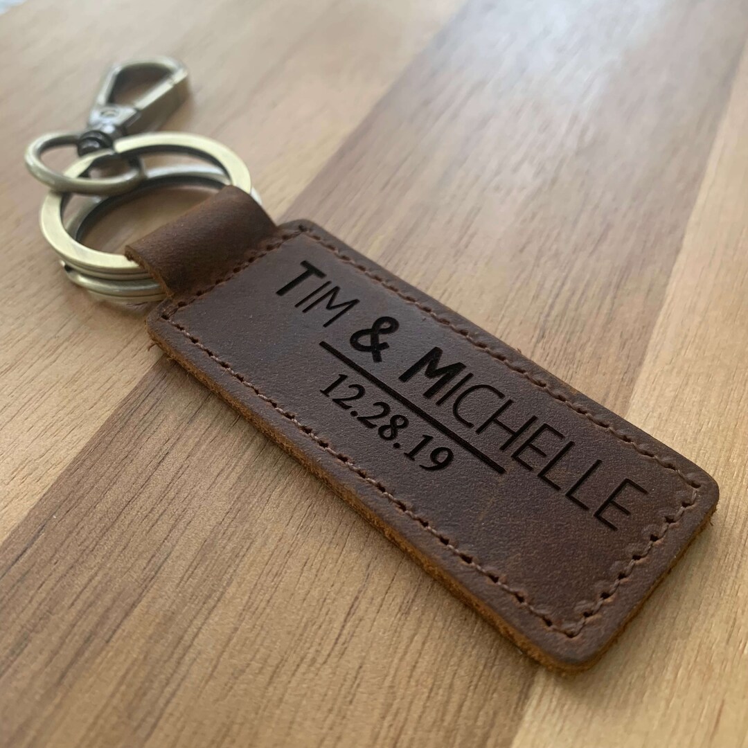 Personalized Leather Keychain for Men or Women, Leather Anniversary ...